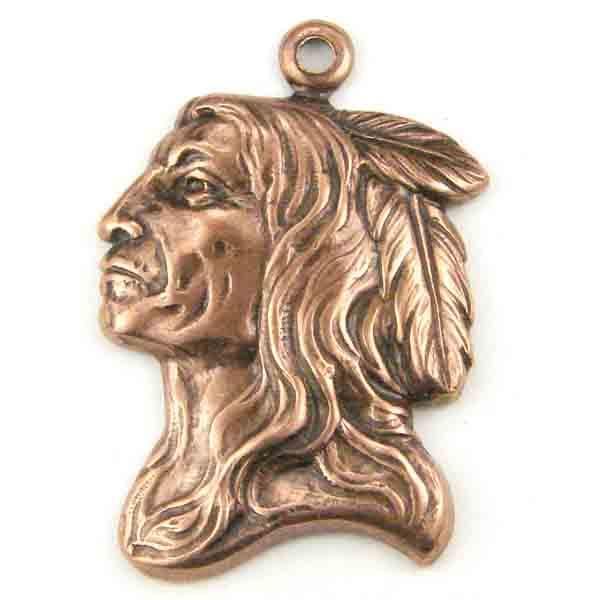 Antique Copper Plate 21x17MM Native American Profile