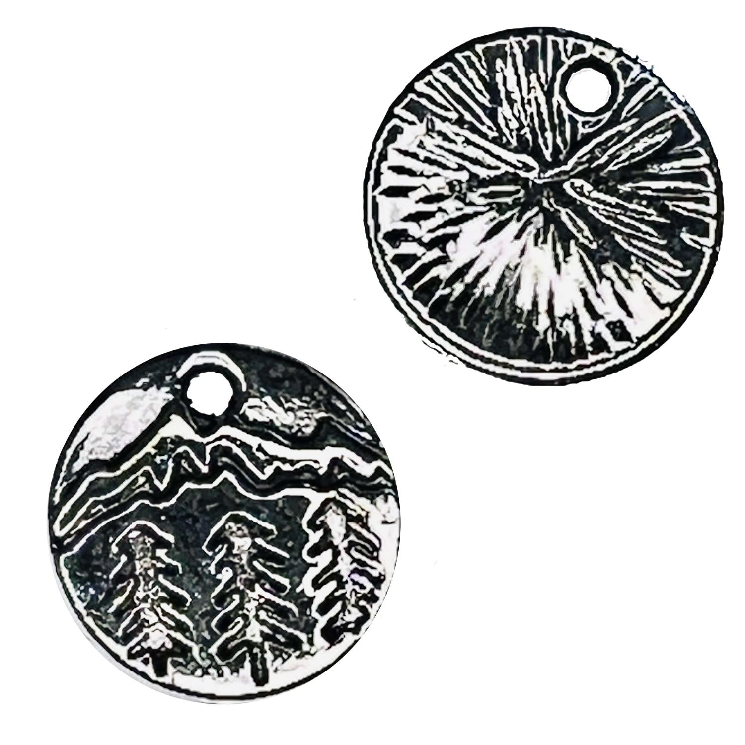 Antique Silver Plate 10.5MM Mountain Scene Coin