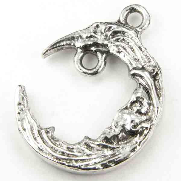 Antique Silver Plate 28x21MM Waved Half Moon Face With 2 Hangling Loop